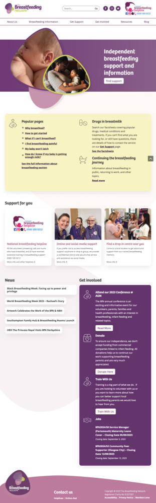 The Breastfeeding Network | Charity web design example | Charity & Biscuits
